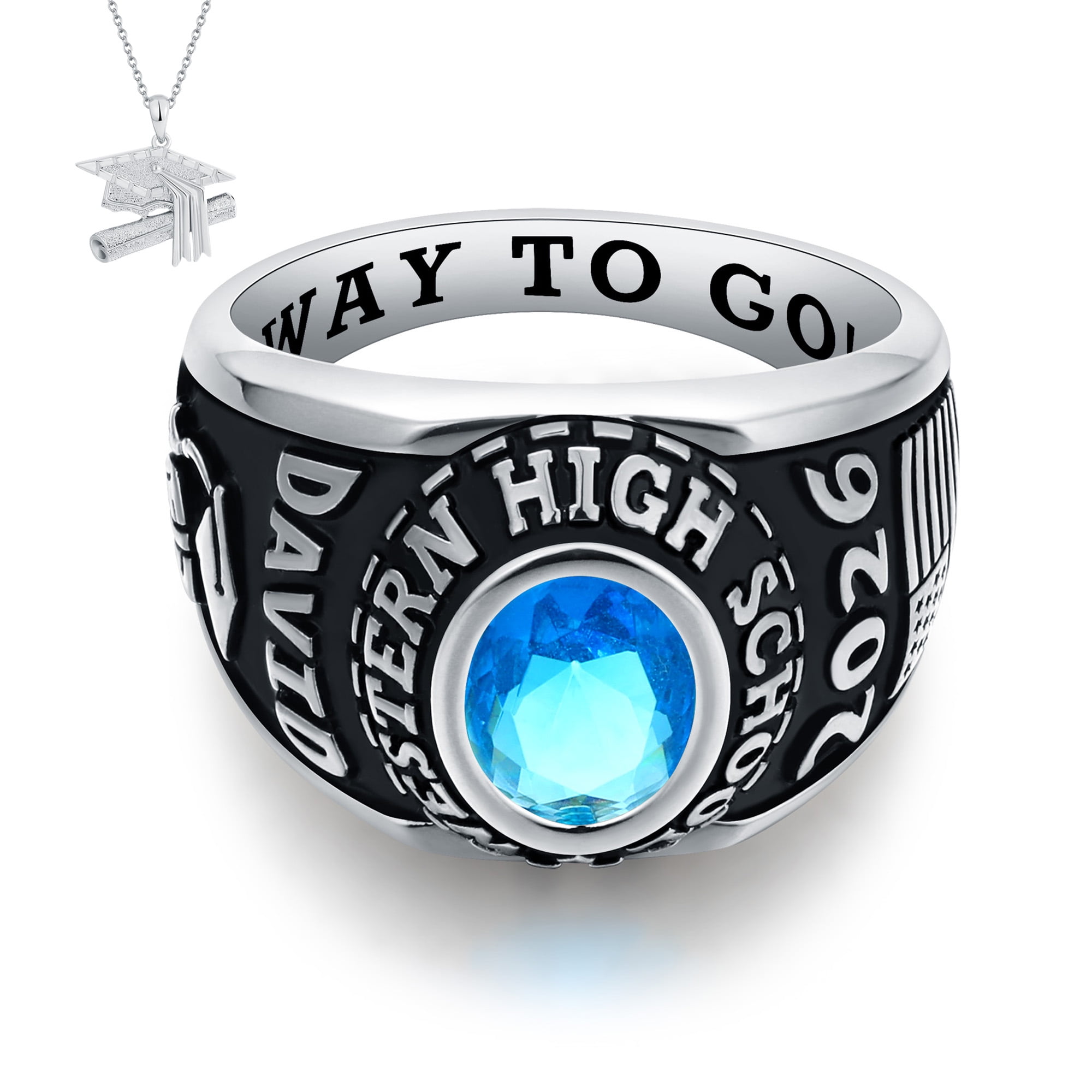 USA Mementos Custom Men's Class Ring Sterling Silver for High School ...