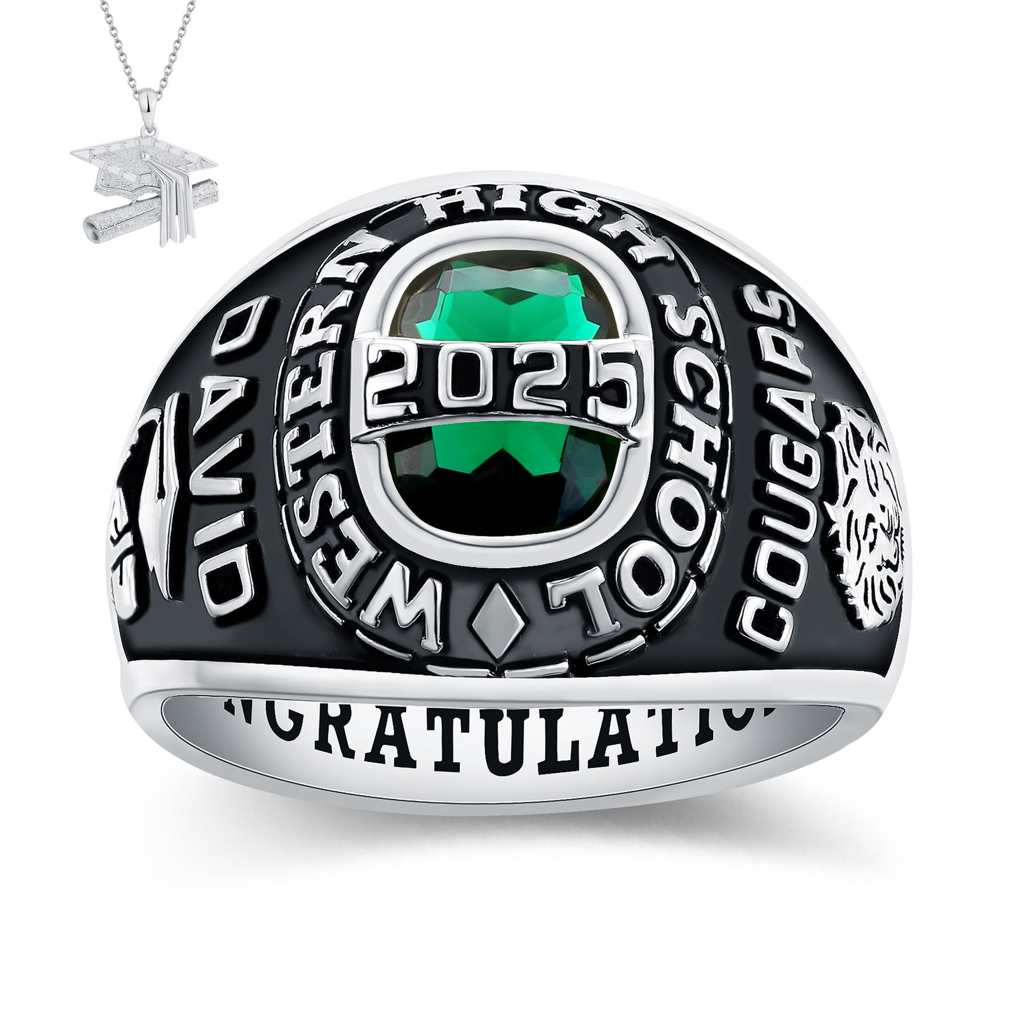 USA Mementos Custom Men's Class Rings Sterling Silver for High School ...