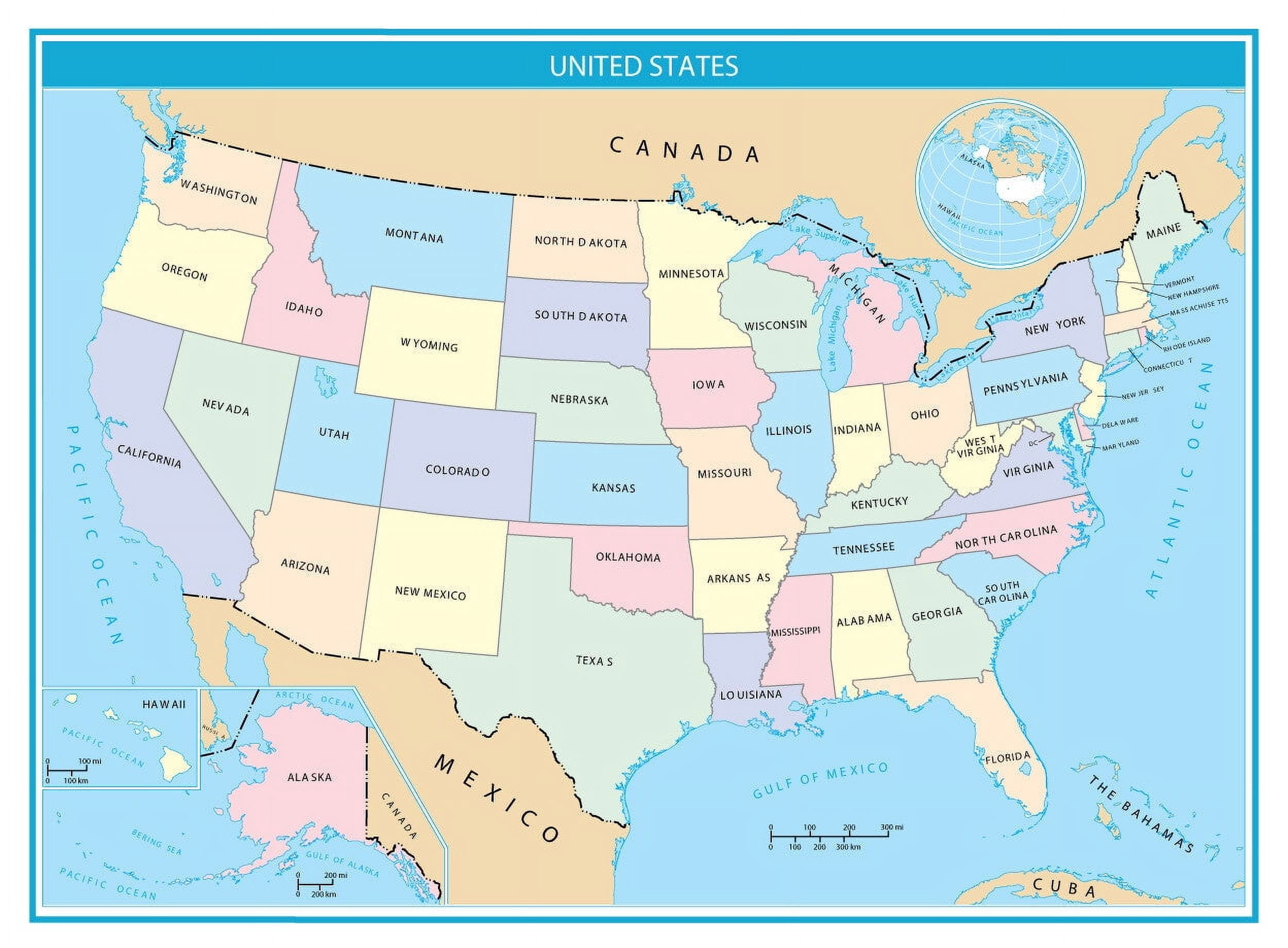 USA Pastel Light Map GLOSSY POSTER PICTURE PHOTO PRINT BANNER ...