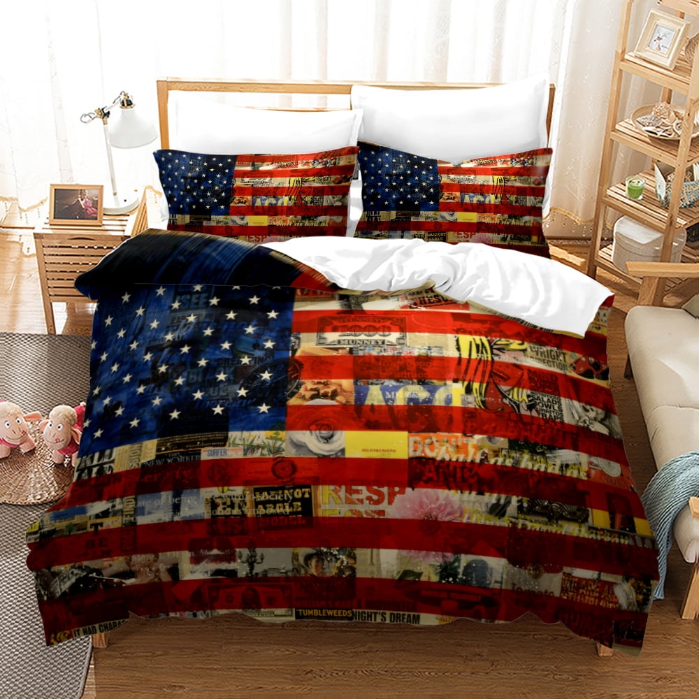 American Flag Duvet Cover USA Patriotic Bedding Set Comforter Cover ...