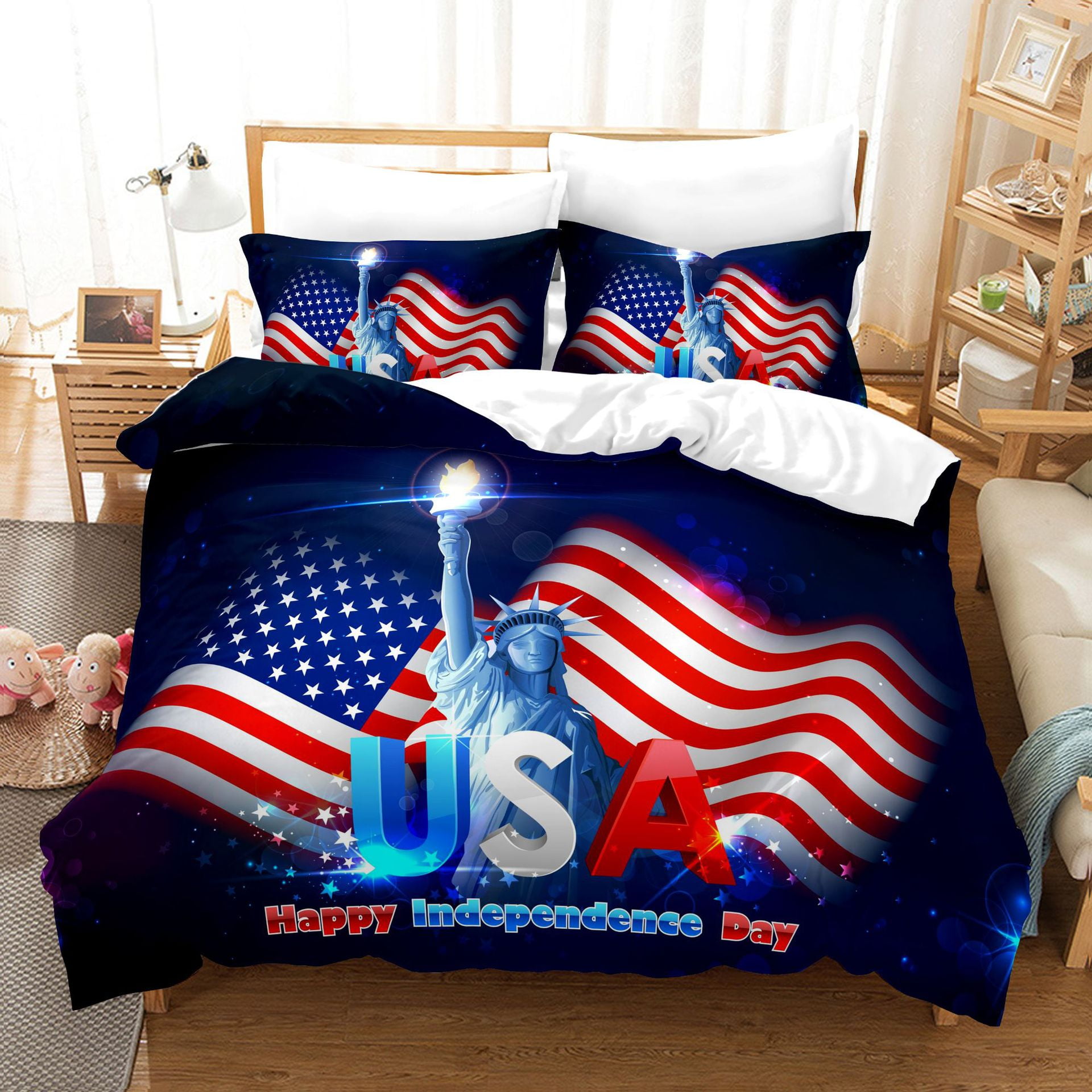 USA Patriotic Bed Set American Flag Duvet Cover Bedding Sets Stars ...