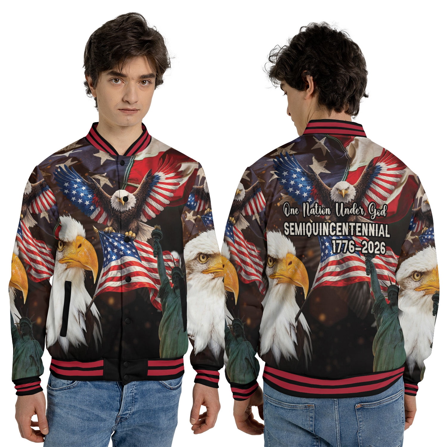 USA Patriotic Eagle Jacket, Semiquincentennial 1776-2026 American Flag ...