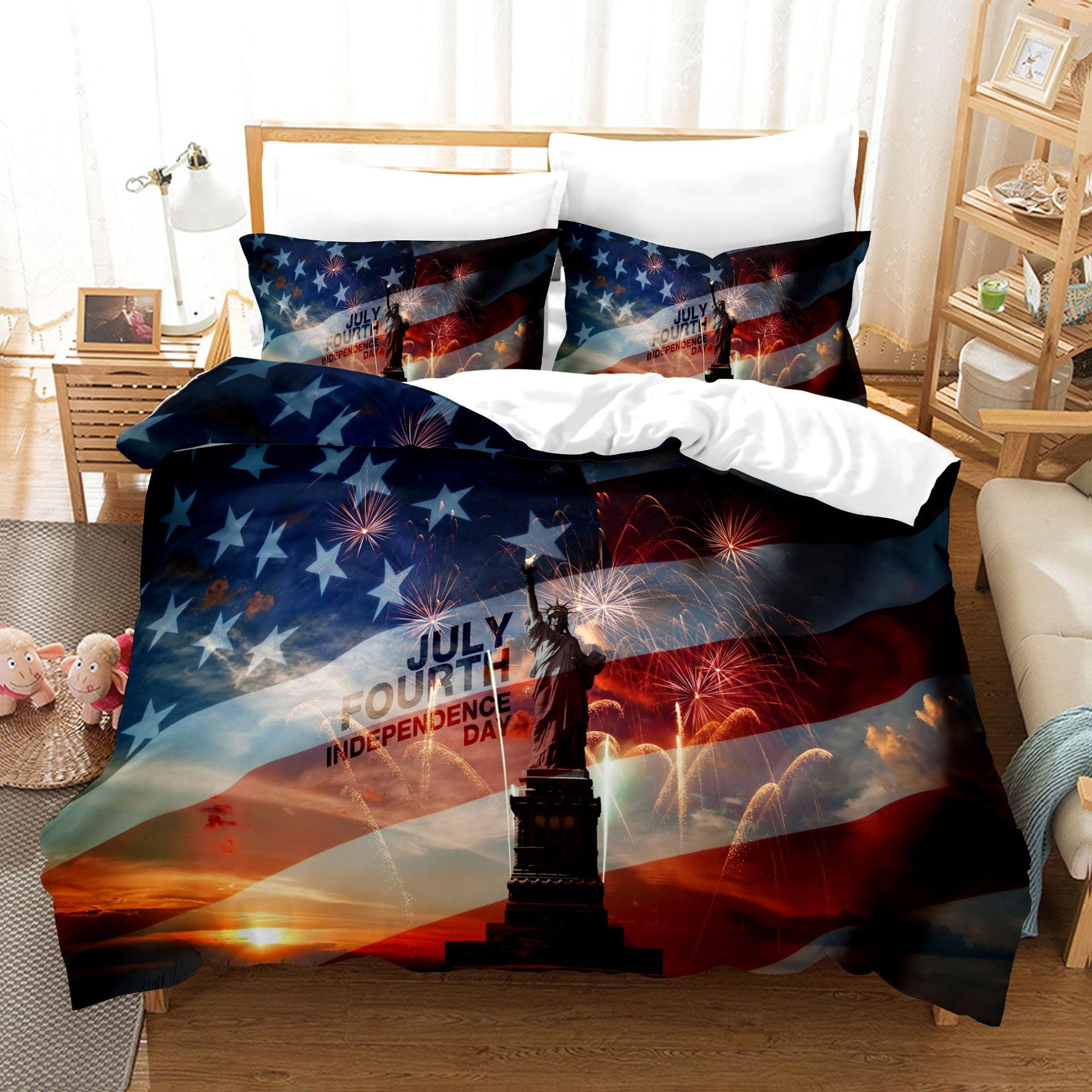 USA Patriotic Bed Set American Flag Duvet Cover Bedding Sets Stars ...