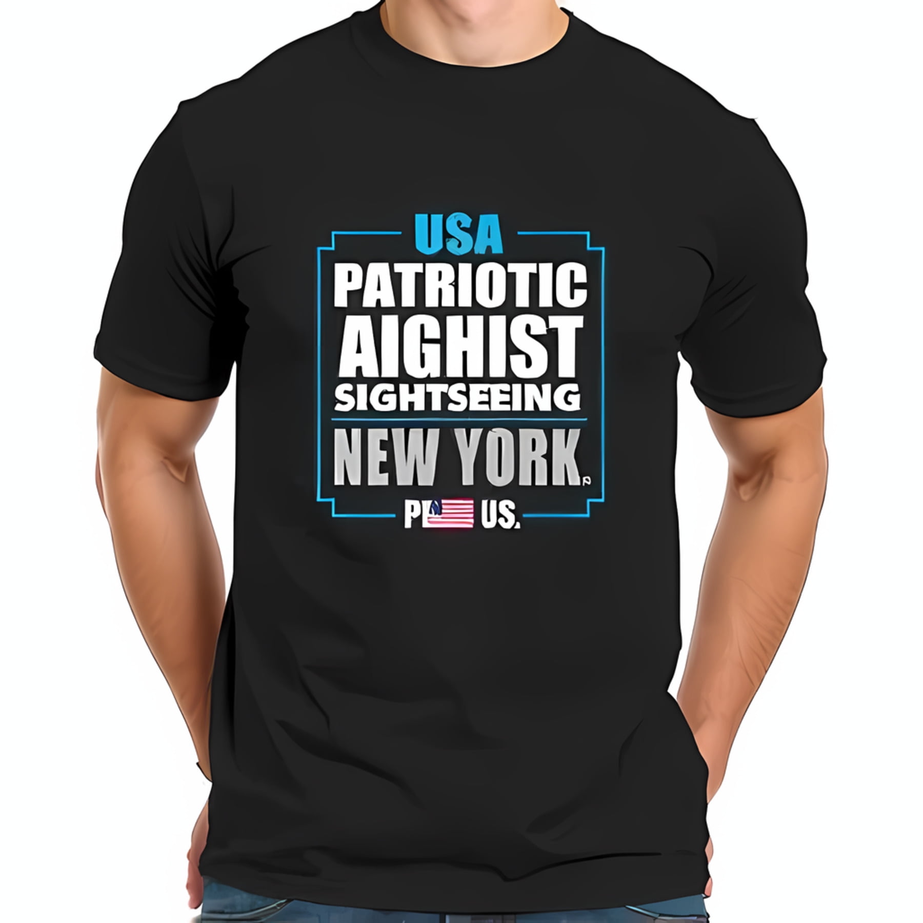 USA Patriotic Sightseeing T-Shirt - Black Cotton Short Sleeve Tee with ...