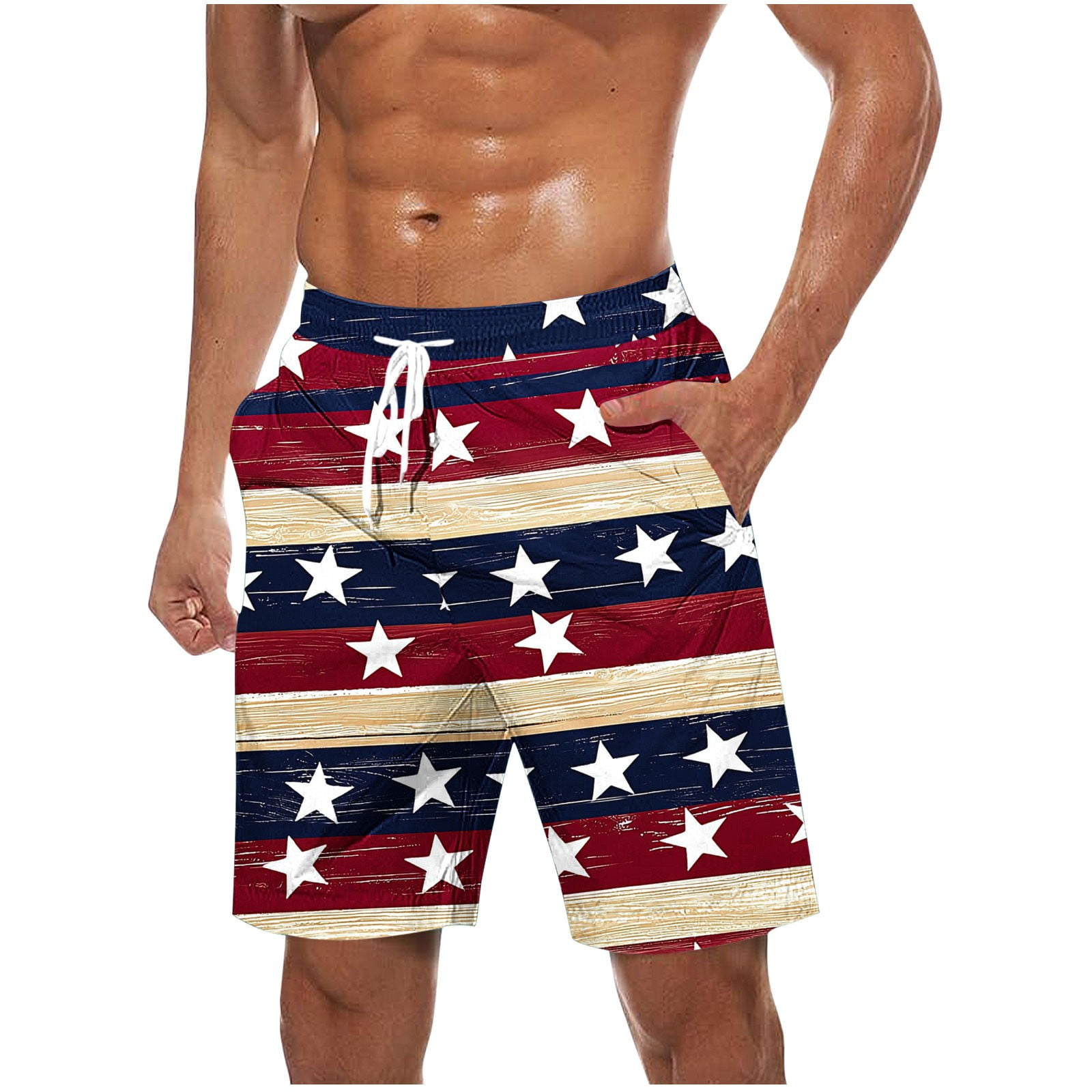 USA Patriotic Swim Trunks for Men Dry-Quicky Board Shorts Independence Day Sunshine Bathing ...