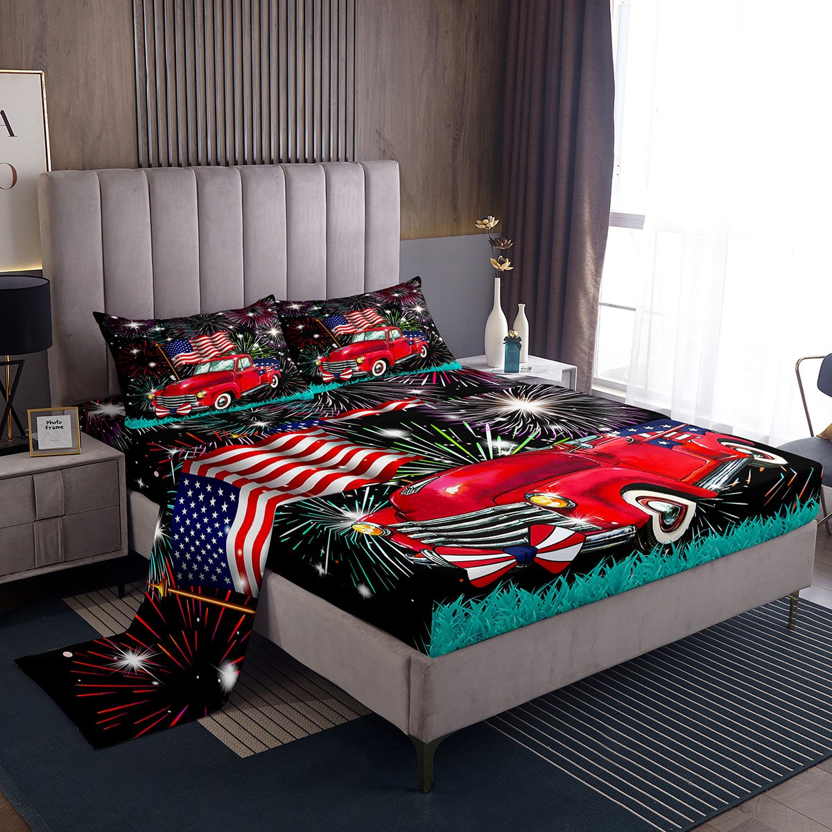 USA Pickup Car Sheets Independence Day Patriotic Theme Bed Sheets Set ...