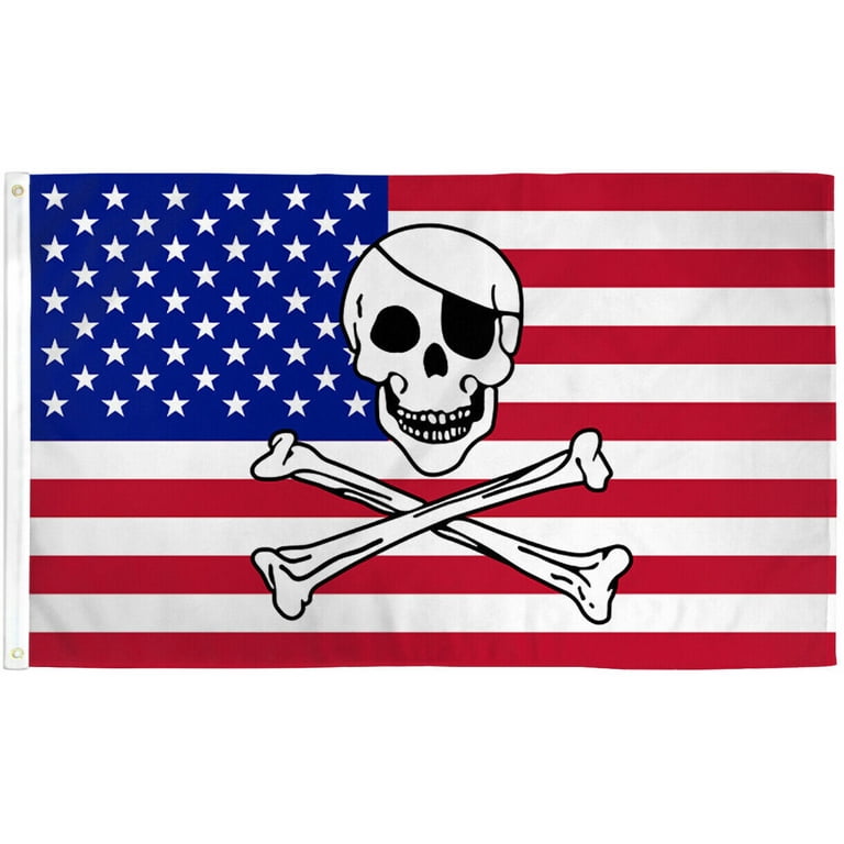 Usa Flag Skull And Crossbones 3x5 Embroidered Sewn Jolly Roger Pirate