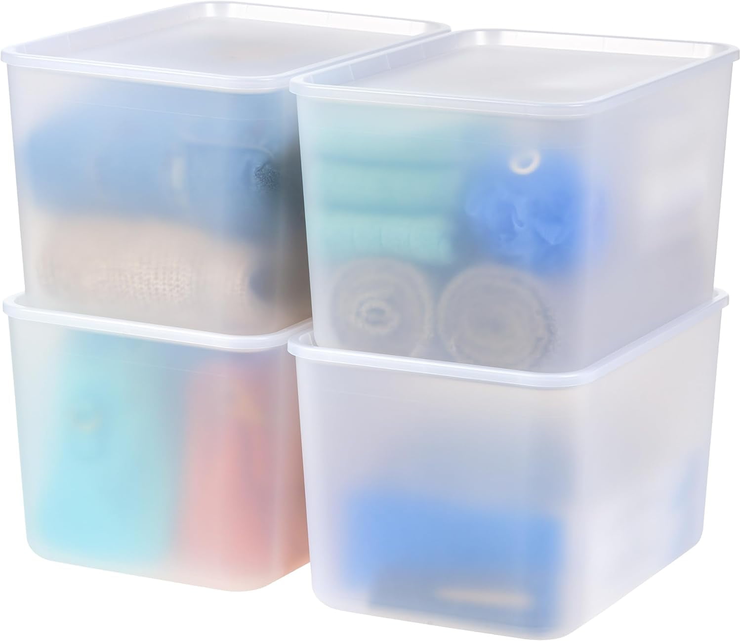 USA Plastic Basket Bin with Lid, 4-Pack, Stackable Lidded Storage ...