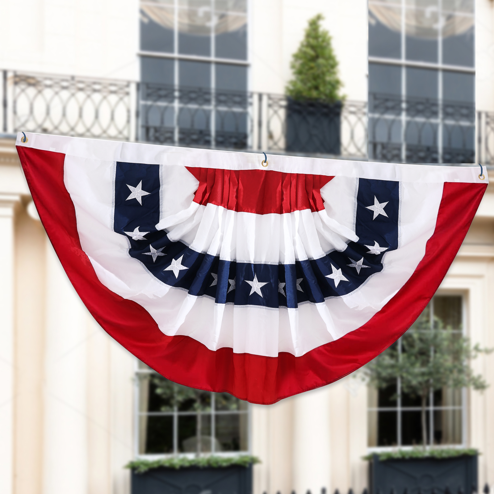 Burlap Patriotic Bunting USA 48"x24" (Set of 3) Pleated Banners w ...