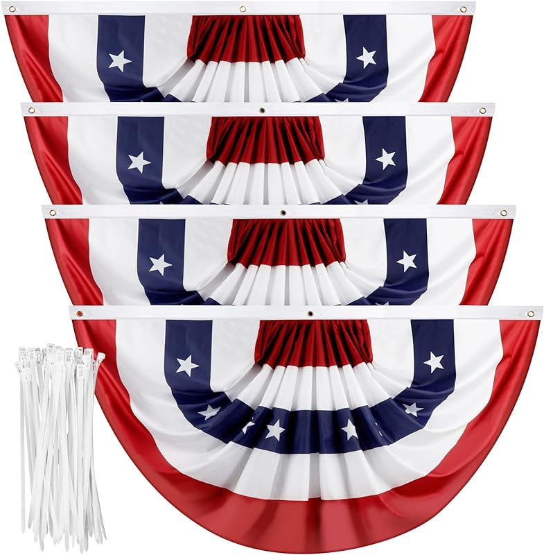 USA Pleated Fan Flag, 3x6 Feet American US Bunting Flag Patriotic Half ...