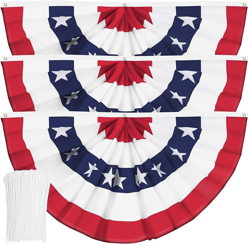 USA Pleated Fan Flag American US Bunting Flag Patriotic Half Fan Banner Flag with Canvas Header ...
