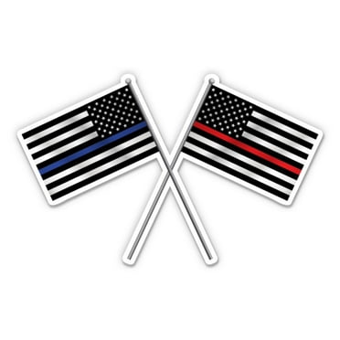 Police Firefighter Cross American Flag Subdued - 3" Vinyl Sticker - For ...