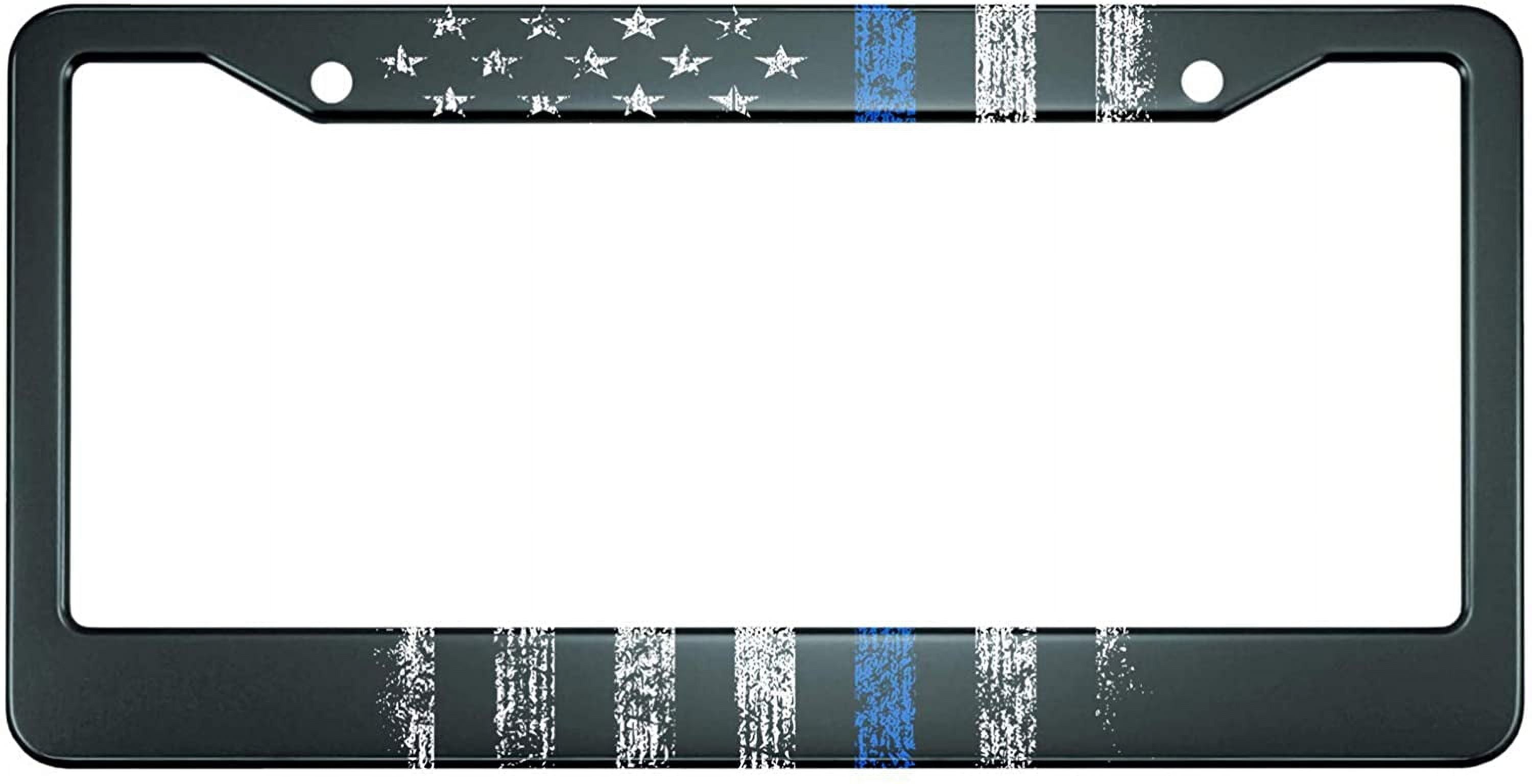 USA Police Flag License Plate Frame Blue Line Grunge Design Metal ...