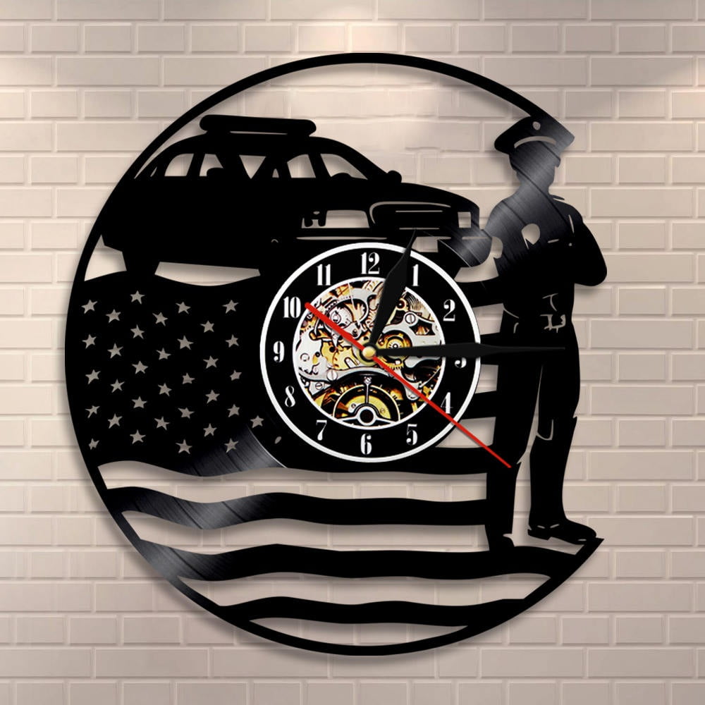 USA Policeman Wall Clock Police Station Wall Decor Vinyl Record Wall ...