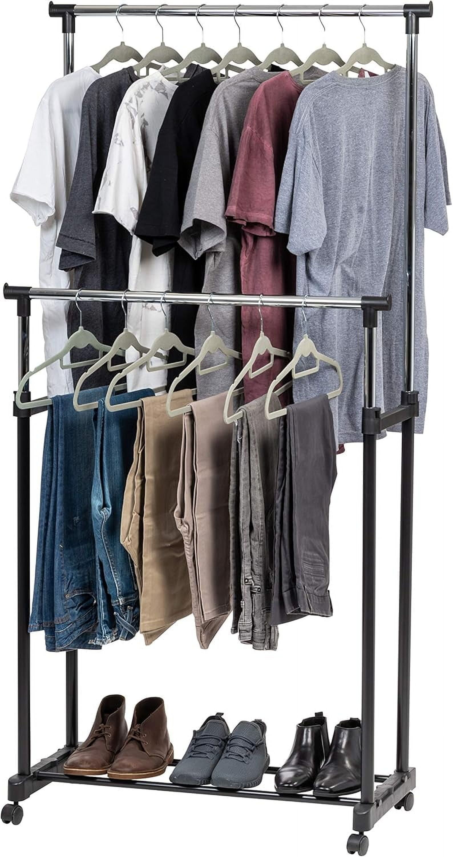 USA Portable Height Adjustable Double-Rod Clothes Rack with Lockable ...