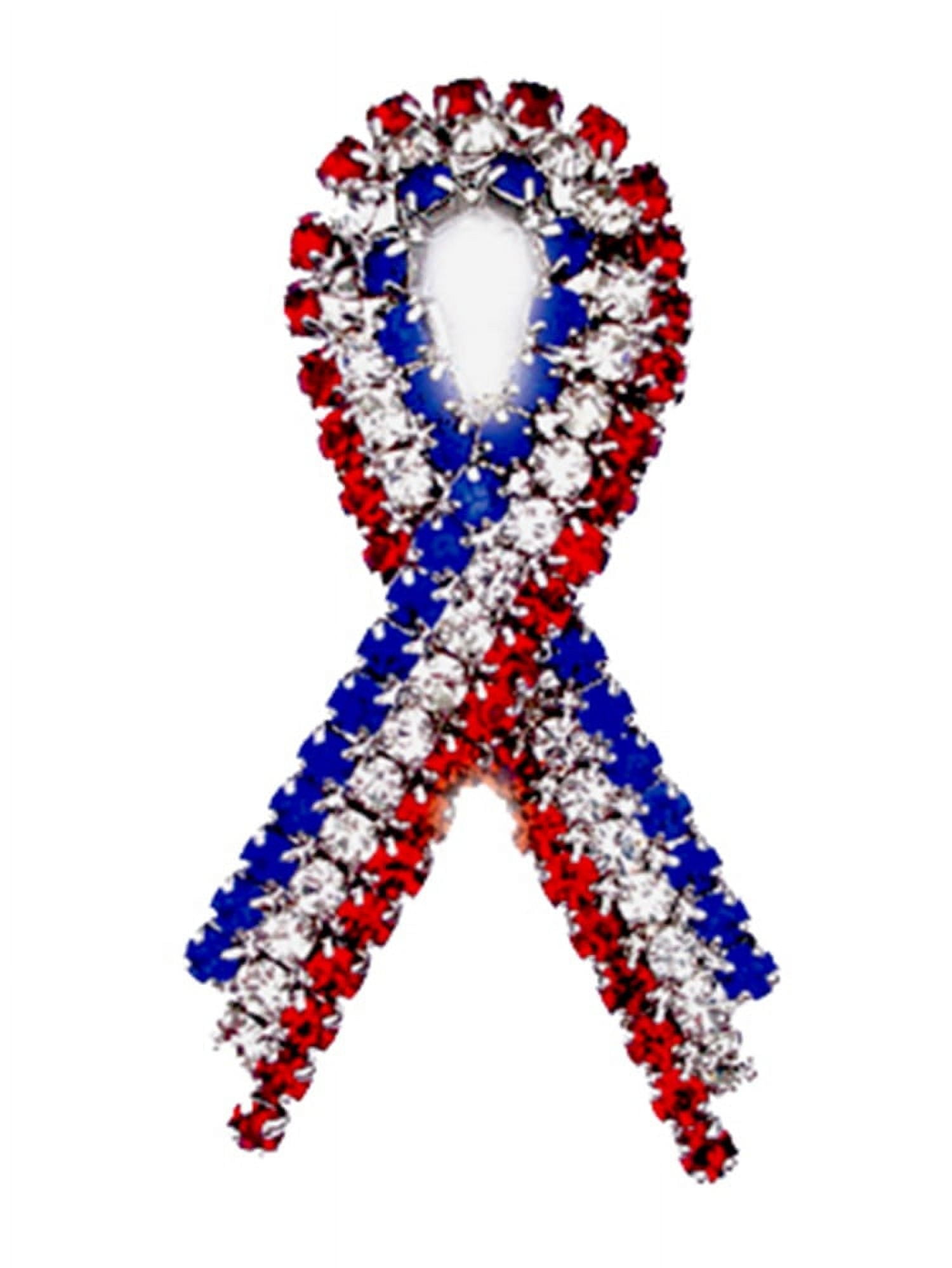 PinMart USA Red White Blue Rhinestone Crystal Awareness Ribbon Brooch ...