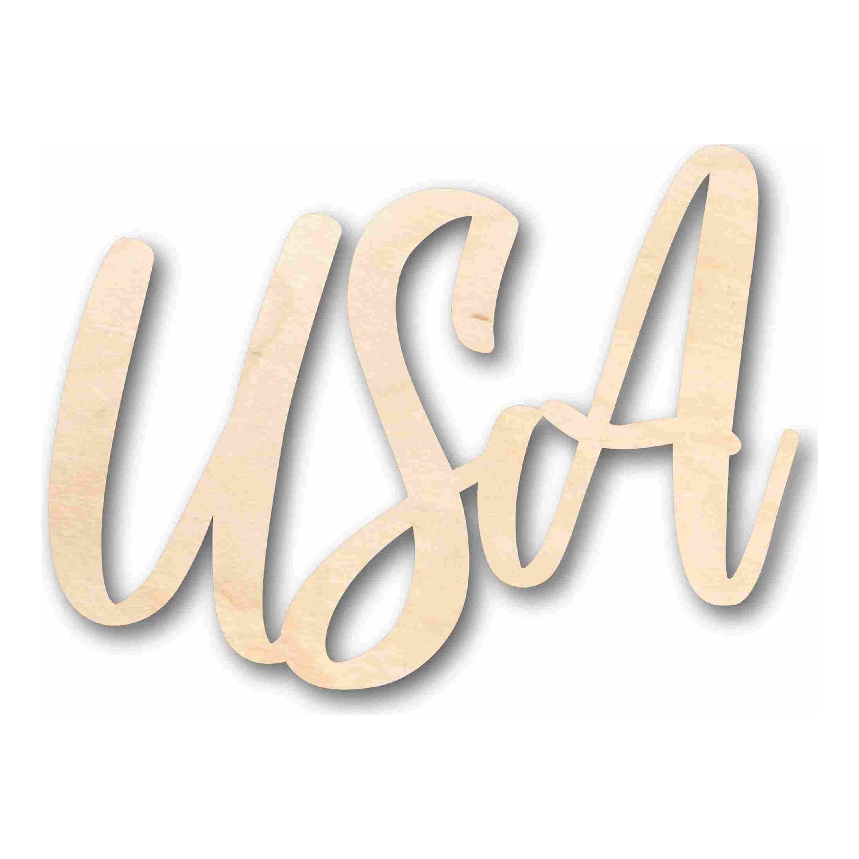 USA Script Letters Craft Unfinished Wood Cutout Font DIY handmade Gift ...