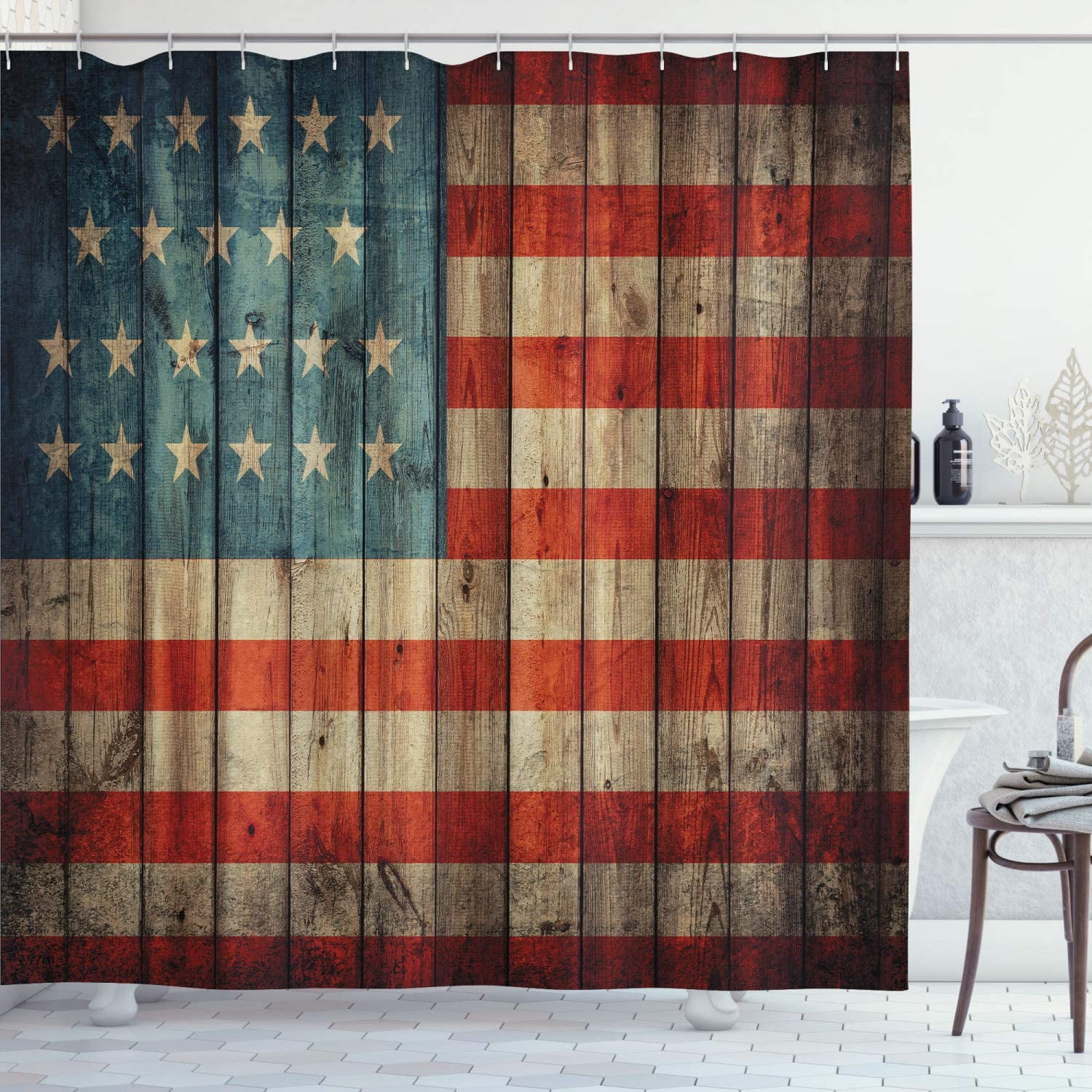 USA Shower Curtain, Fourth of July Independence Day Painted Old Wooden ...