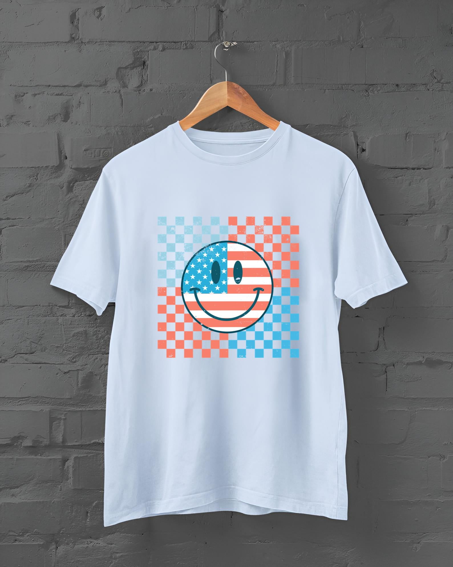 USA Smiley Checkerboard Shirt, Red White and Blue Shirt, July 4 Graphic ...