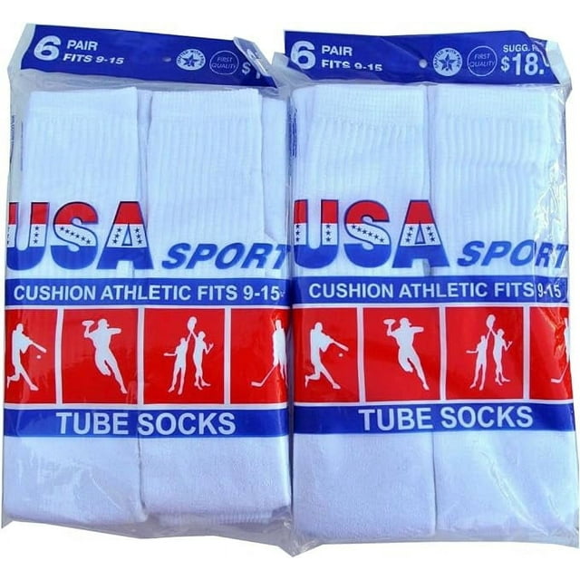 USA Sport Men's White Cotton Cushioned Athletic Tube Socks, Size 9-15 ...