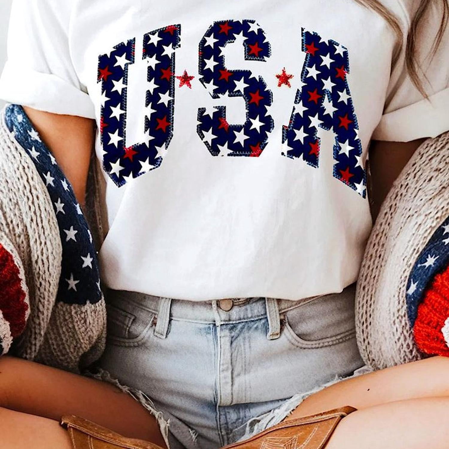 USA Star Patches White Patriotic T1EE XL - Walmart.com