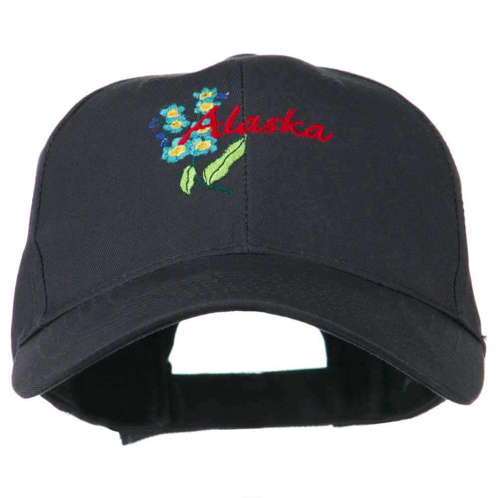 USA State Alaska Flower Embroidered Low Profile Cotton Cap - Navy OSFM ...