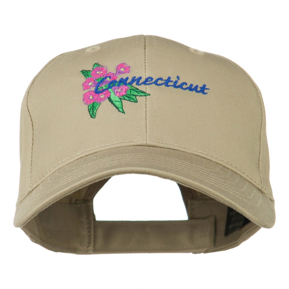 USA State Connecticut Flower Embroidered Low Profile Cotton Cap - Khaki ...