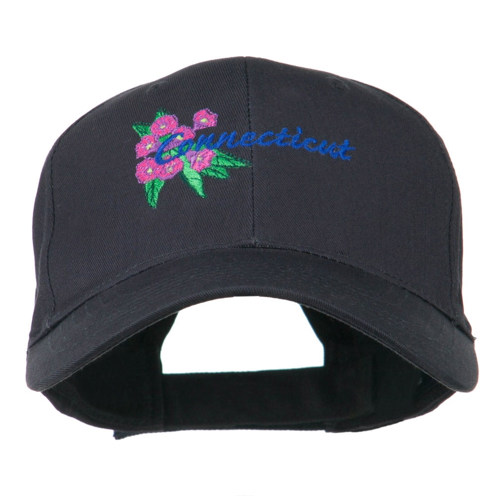 USA State Connecticut Flower Embroidered Low Profile Cotton Cap - Navy ...