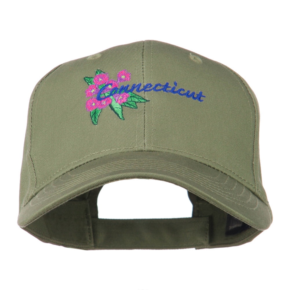 USA State Connecticut Flower Embroidered Low Profile Cotton Cap - Olive ...
