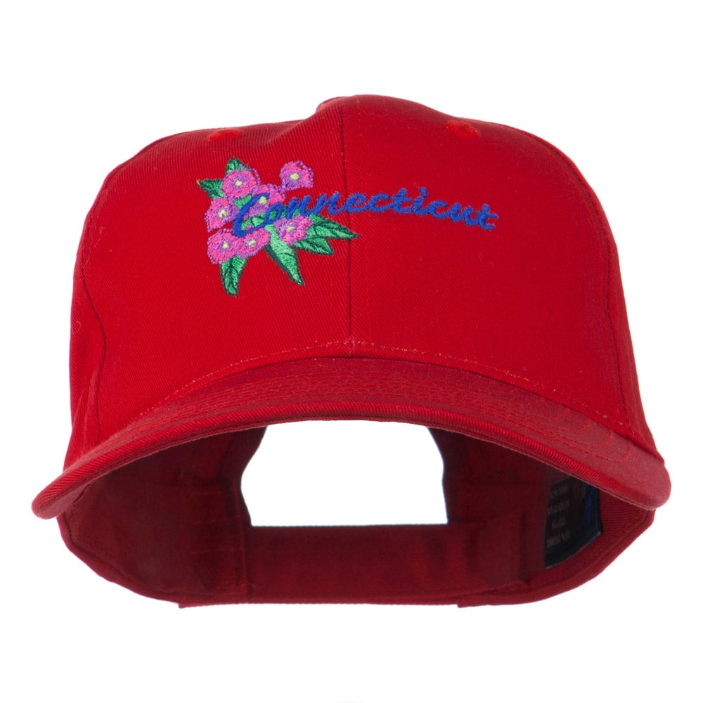 USA State Connecticut Flower Embroidered Low Profile Cotton Cap - Red ...