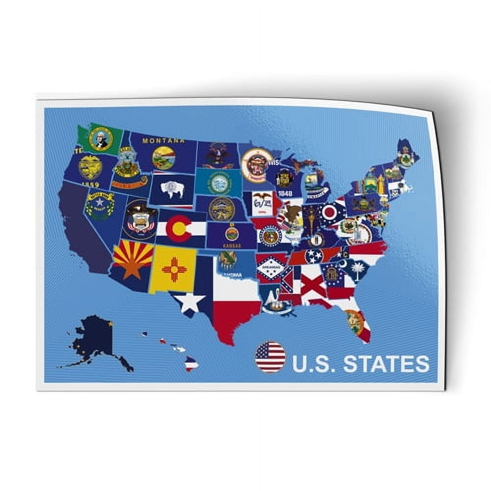 USA State Flags Map - 7" Magnet for Car Locker Refrigerator - Walmart.com