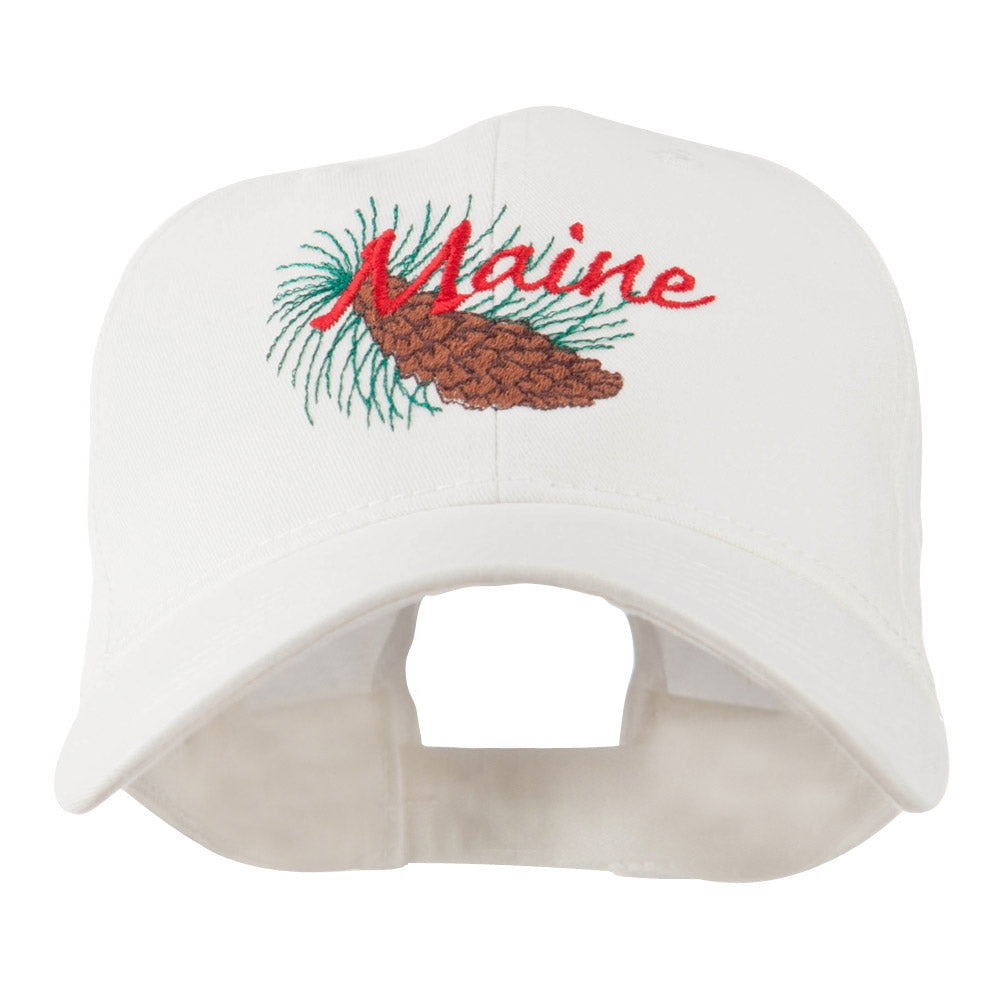 USA State Flower Maine Pine Cone and Tassel Embroidered Cap - White ...