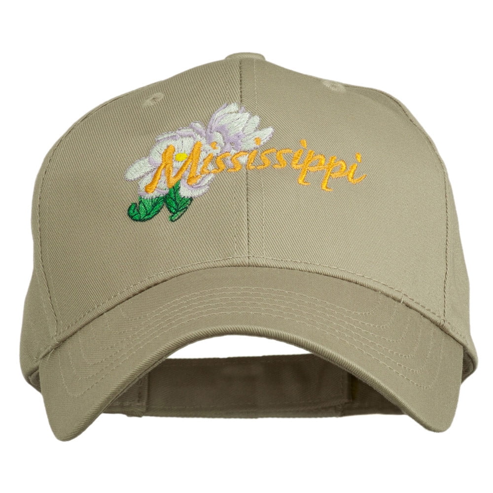 USA State Mississippi Flower Southern Magnolia Embroidery Cap - Khaki ...