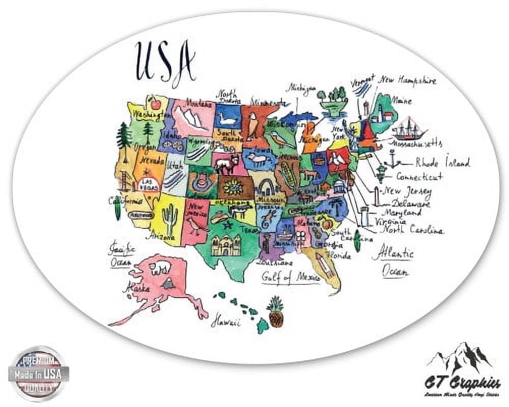 USA States Map - 3" Vinyl Sticker - For Car Laptop I-Pad Phone Helmet ...