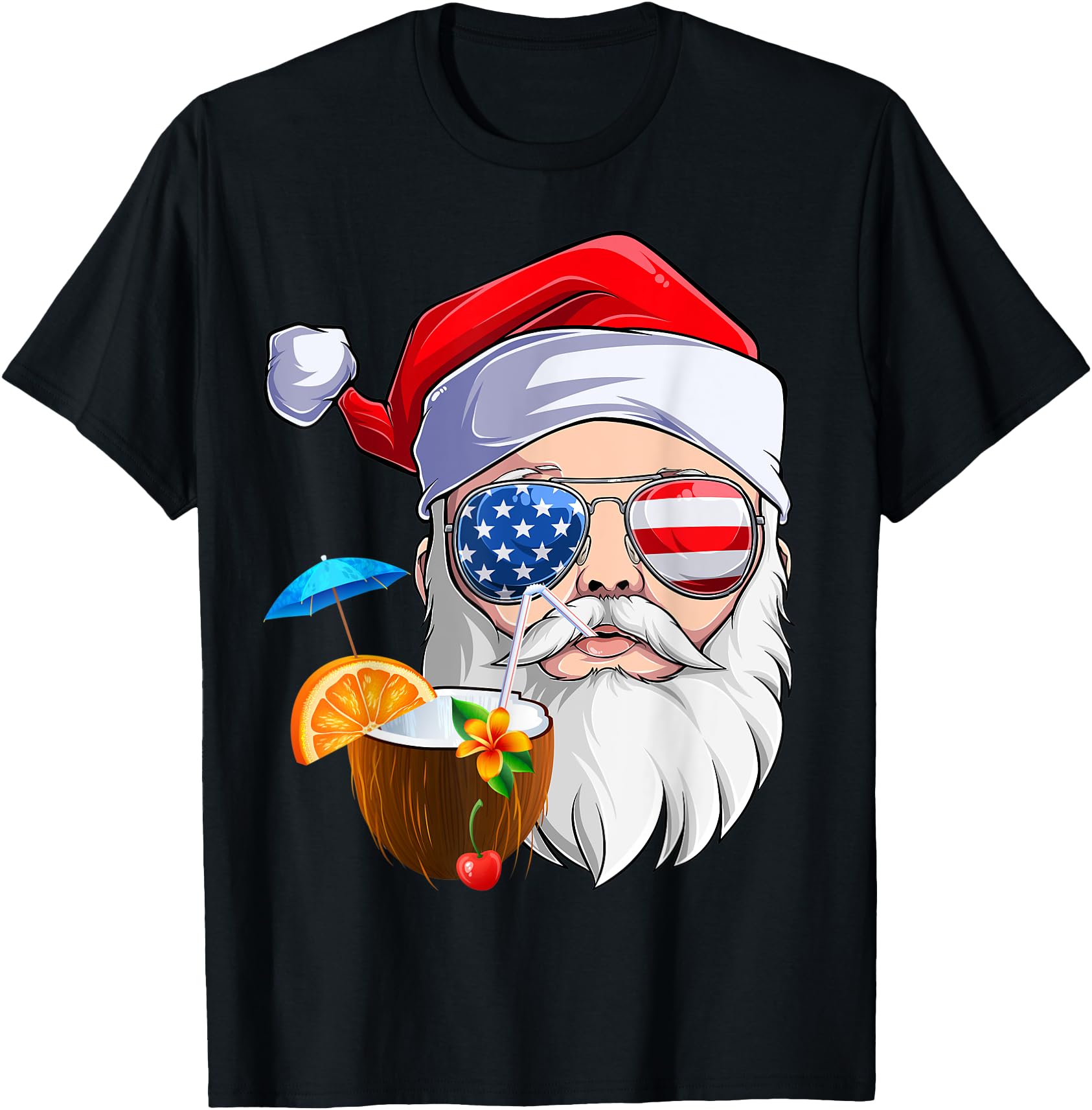USA Summer Santa Tropical Coconut Drink Christmas In July T-Shirt ...