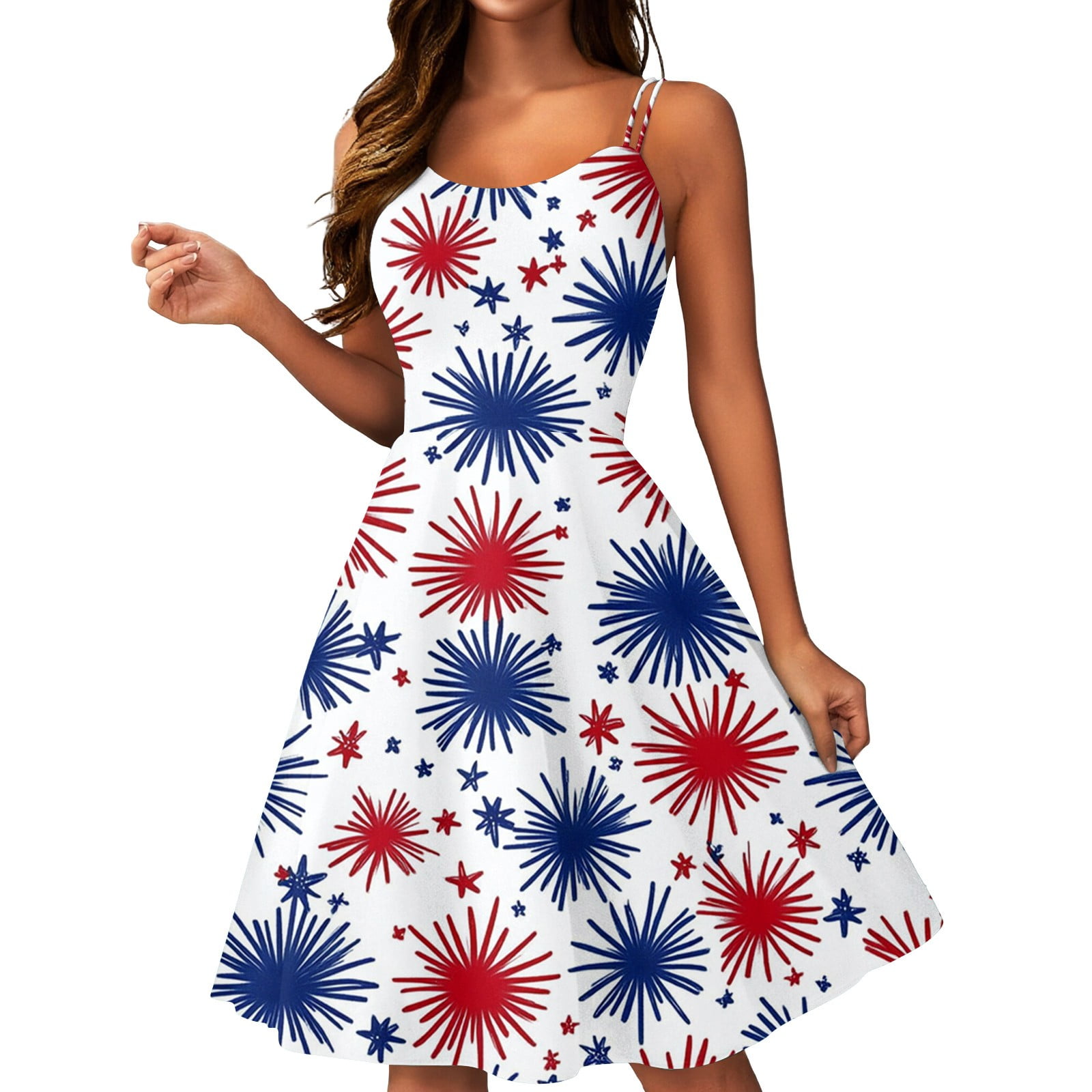 USA Sundress for Women 2025 Patriotic Midi Dress Casual Backless 4th Of ...