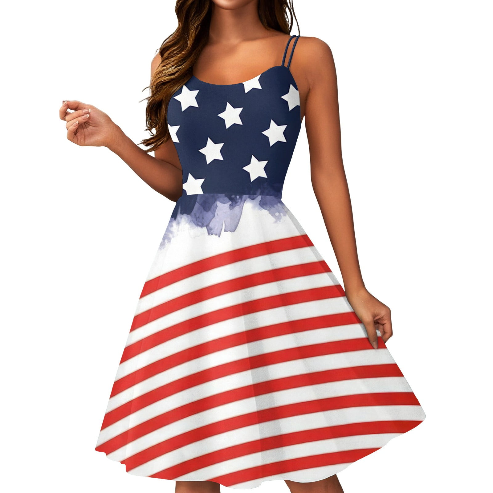 USA Sundress for Women 2025 Patriotic Midi Dress Casual Backless 4th Of ...