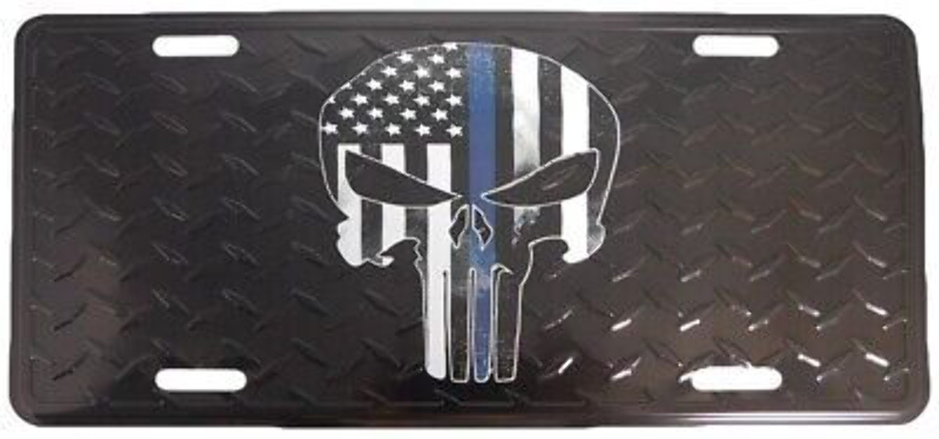 USA Thin Blue Line Demon Skull Diamond Deck Black 6"x12" License Plate ...