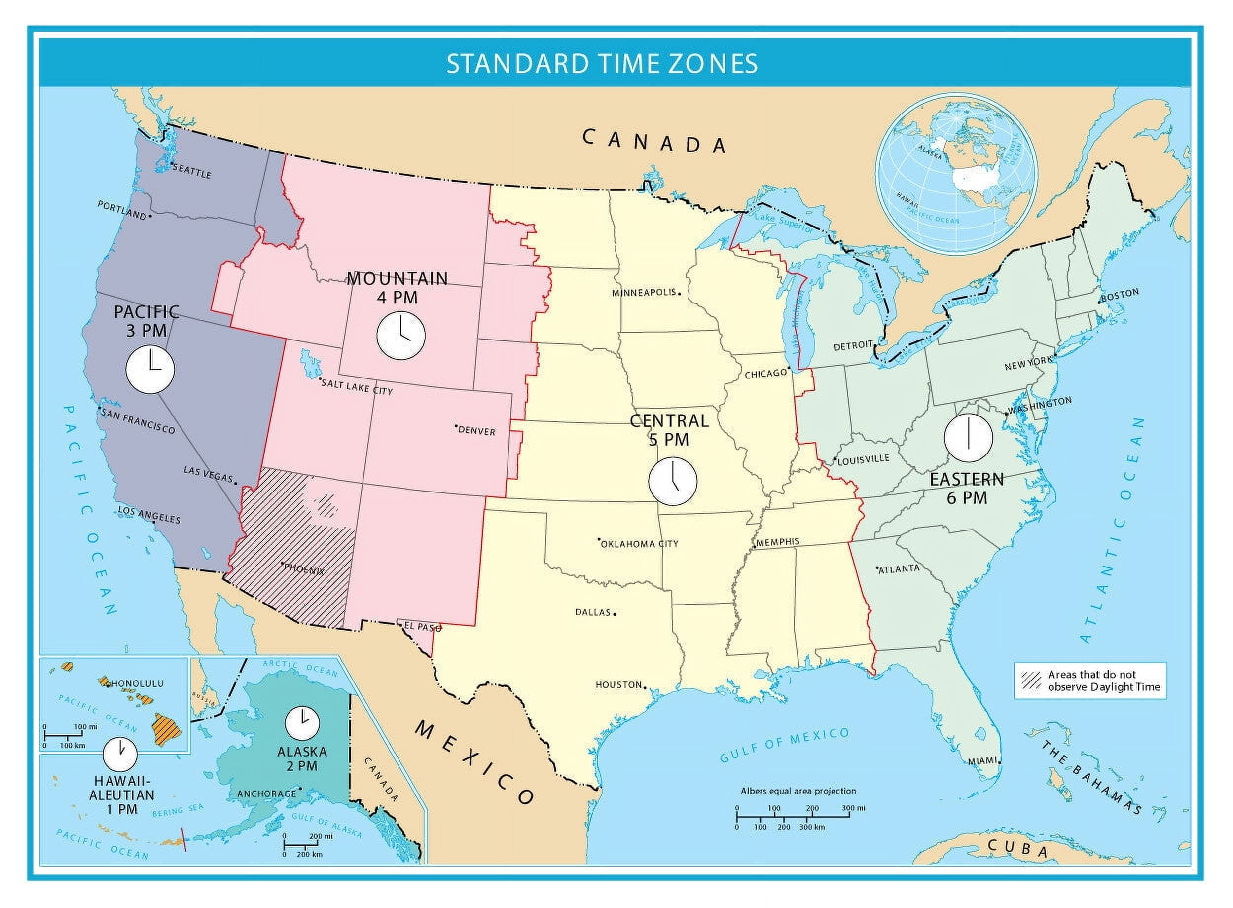 USA Time Zones Map GLOSSY POSTER PICTURE PHOTO PRINT BANNER ...