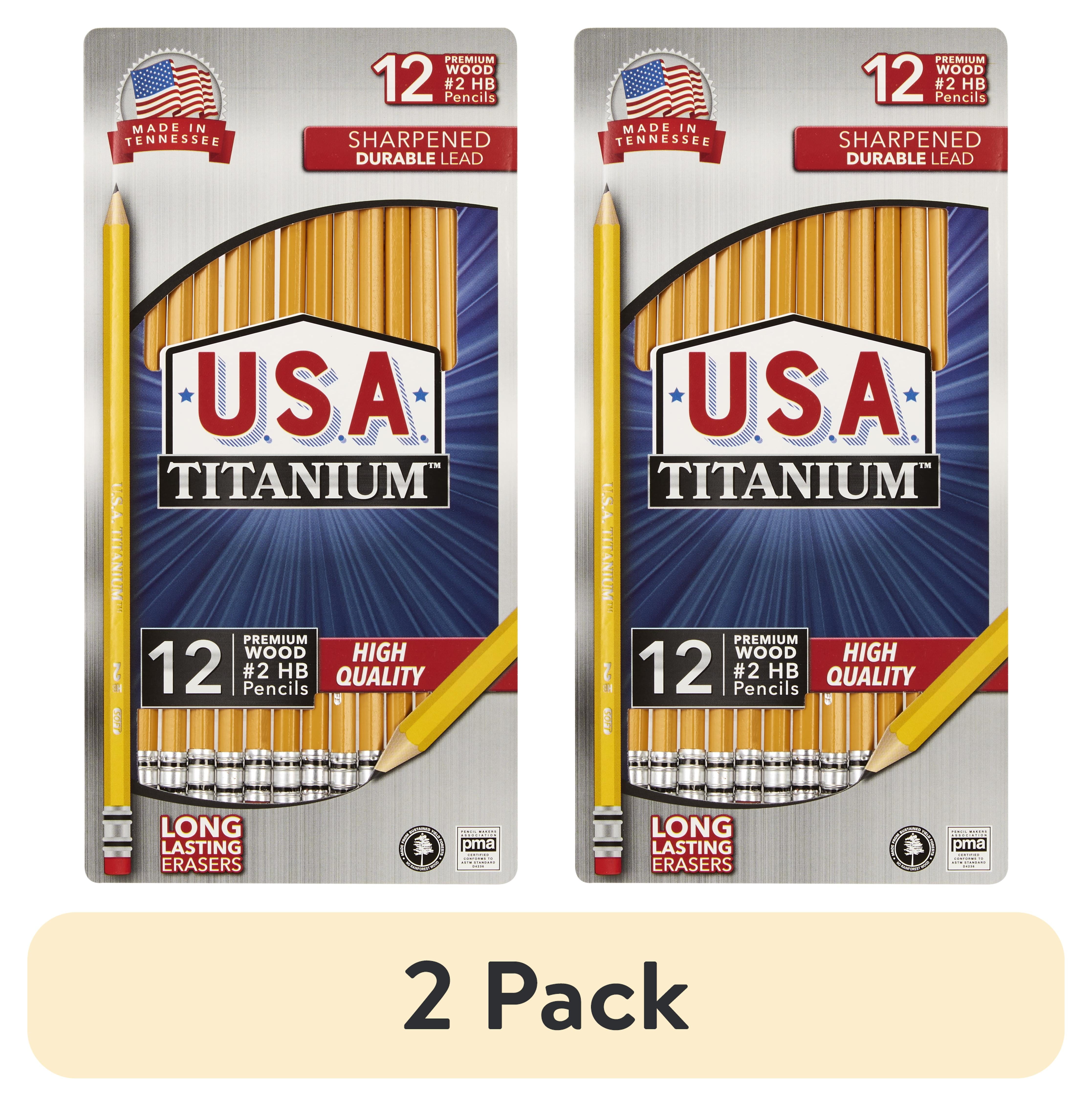 (2 pack) USA Titanium Premium Yellow #2 HB Pencils 12 Count Sharpened ...
