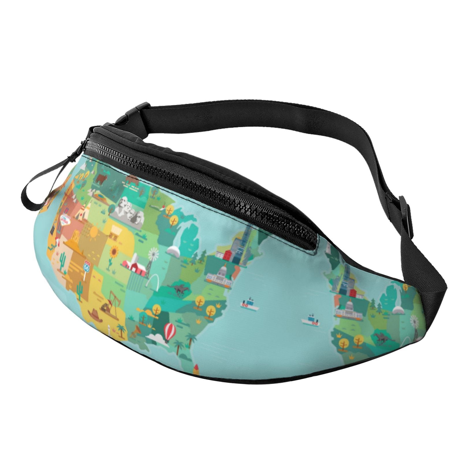 USA Tourist Map Famous Landmarks Fanny Packs Waist Bag Crossbody Bags ...