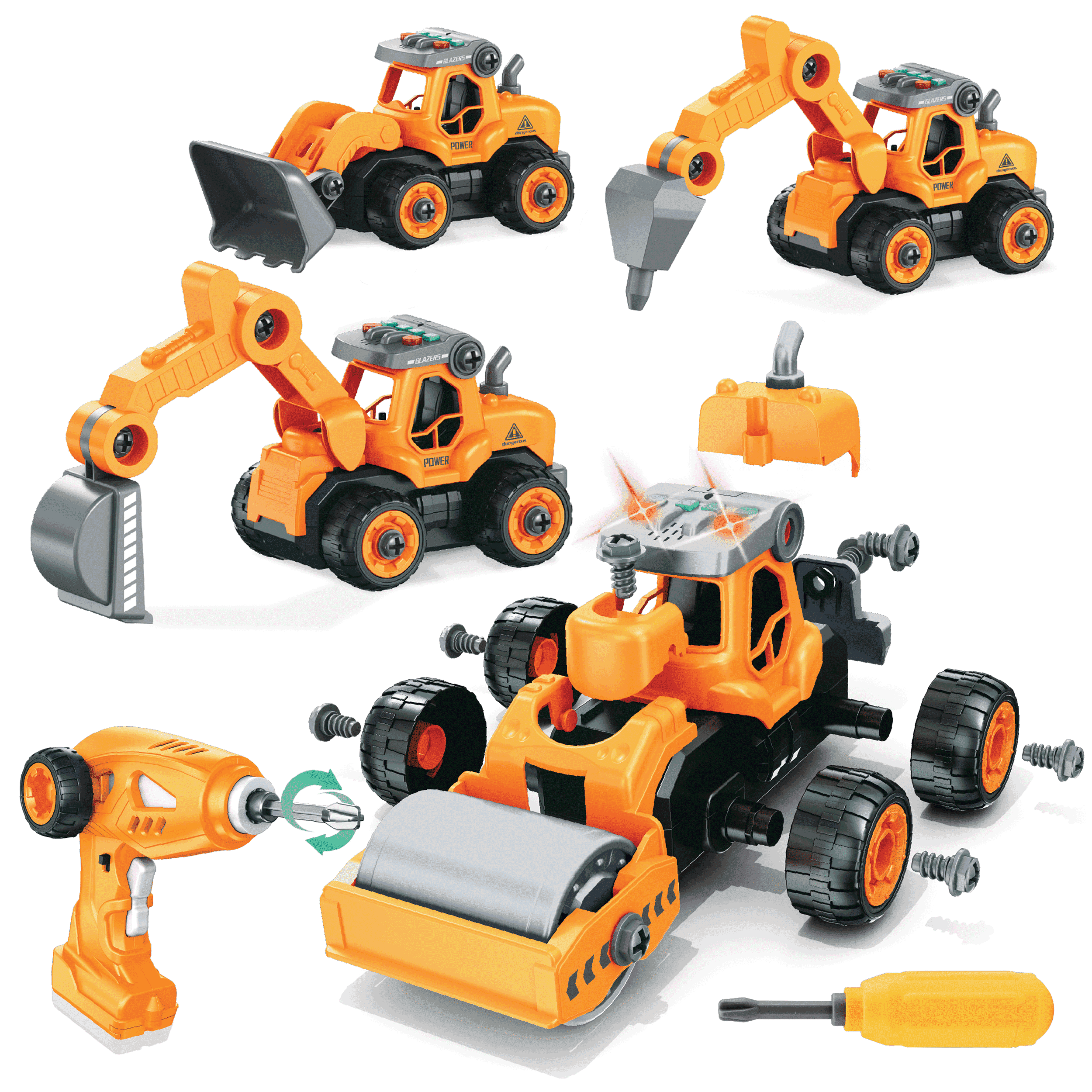 USA Toyz Lil' Builders 4-in-1 Construction Building Toys Tractor for ...