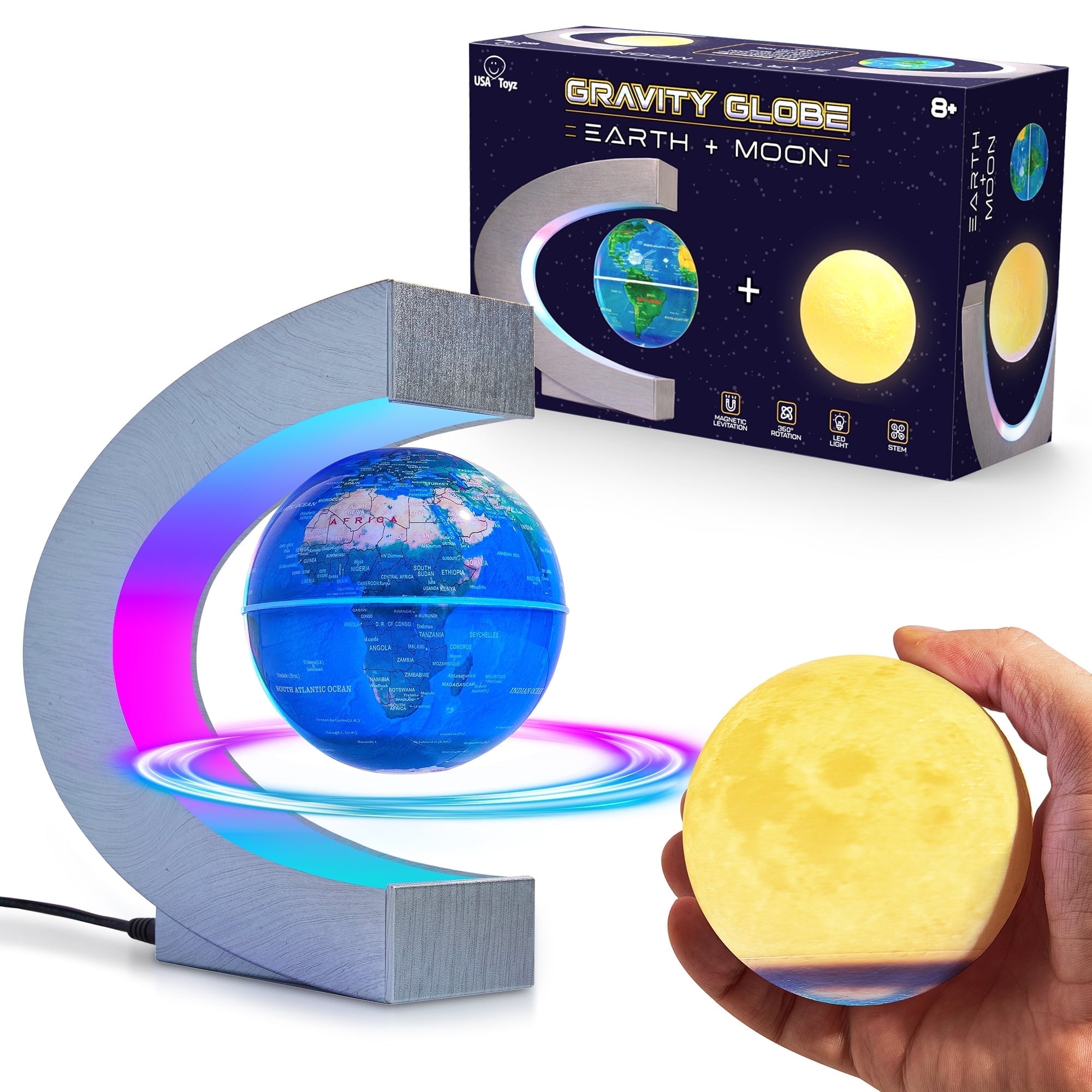 USA Toyz Magnetic Gravity Levitating Earth and Moon LED Tabletop ...
