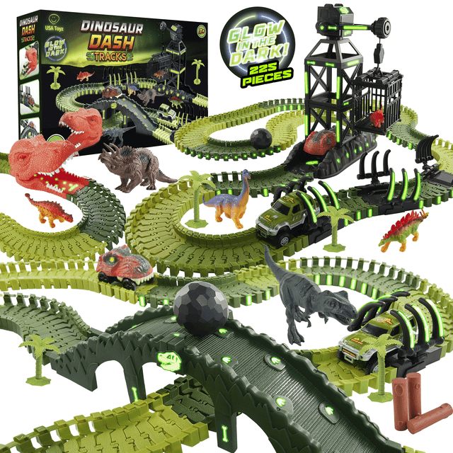USA Toyz Dinosaur Dash Track STEM Set Toy, 6 Dinosaurs, LED Dino Car ...