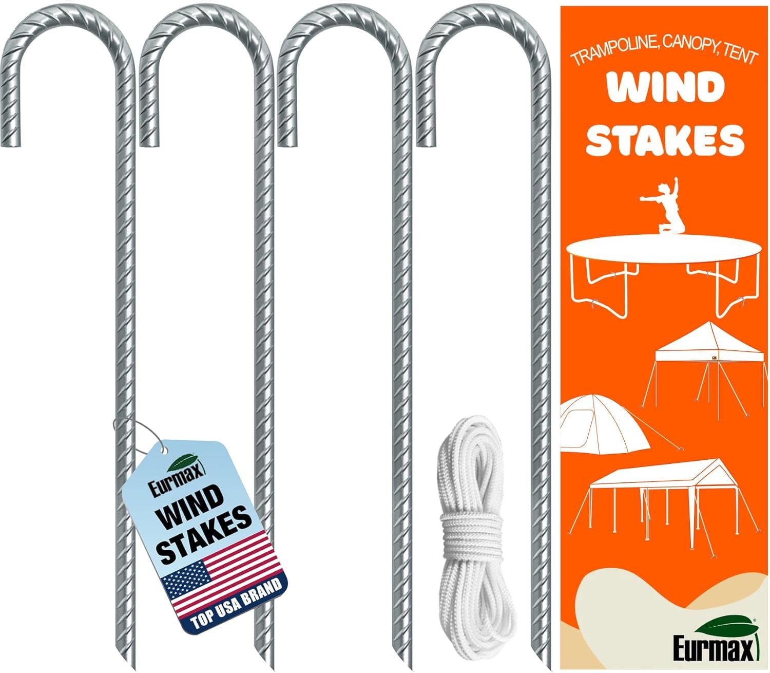 USA Trampolines Stakes Heavy Duty Ground Stakes Canopy Parts Wind Stake ...