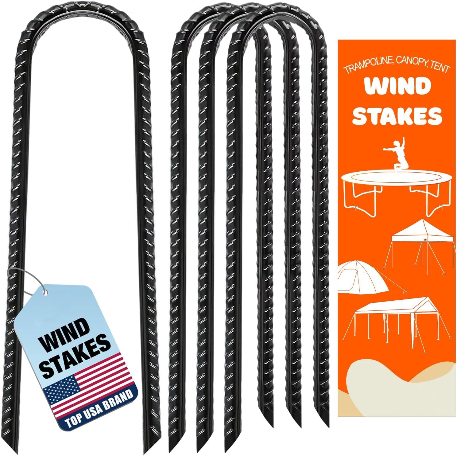 USA U-Shaped-Rebar-Stakes-12-Inch, Ground Stakes Heavy Duty Trampoline ...