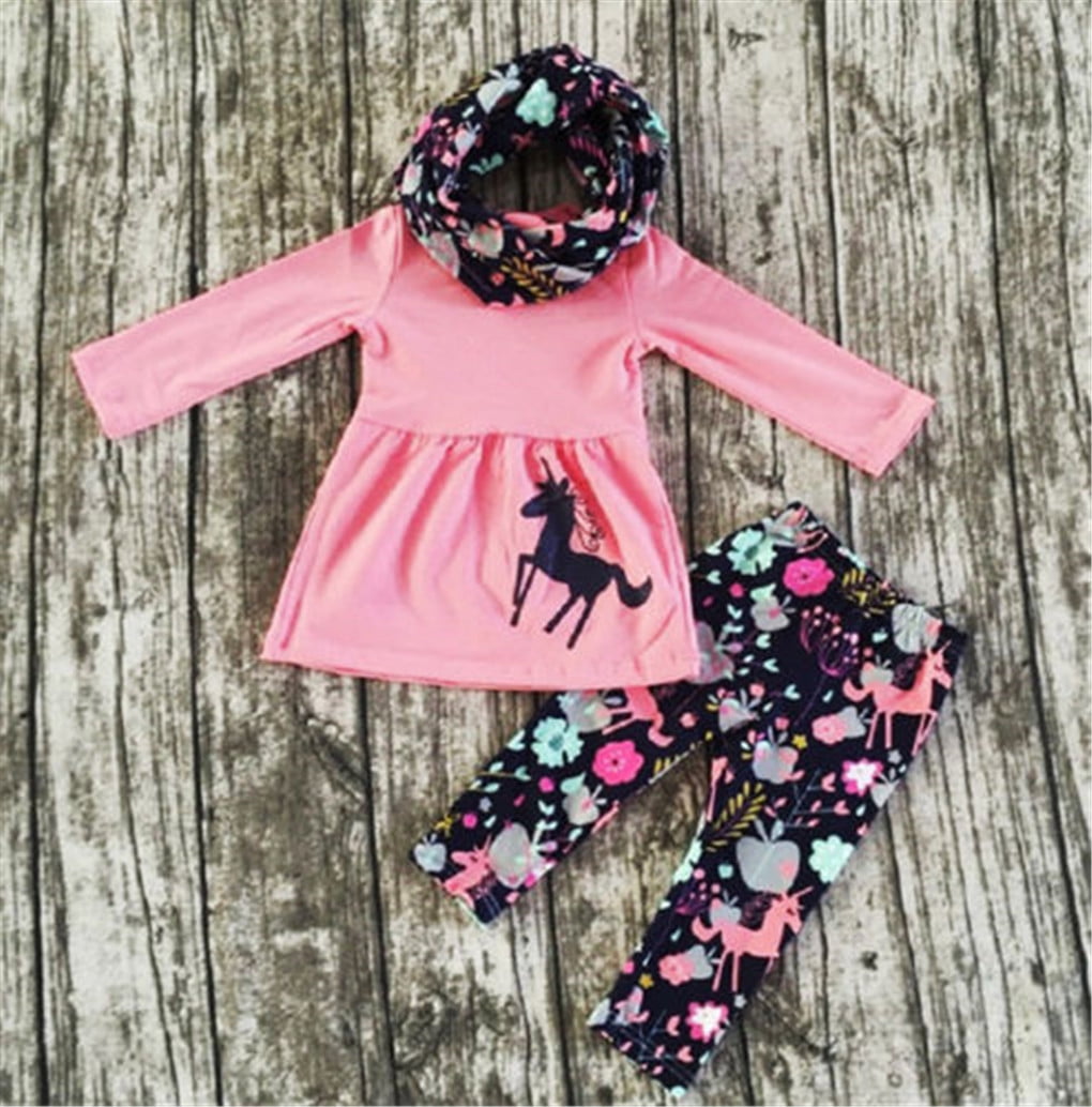 USA Unicorn Toddler Girls Kids Cotton Cartoon Tunic Top Dress Floral ...