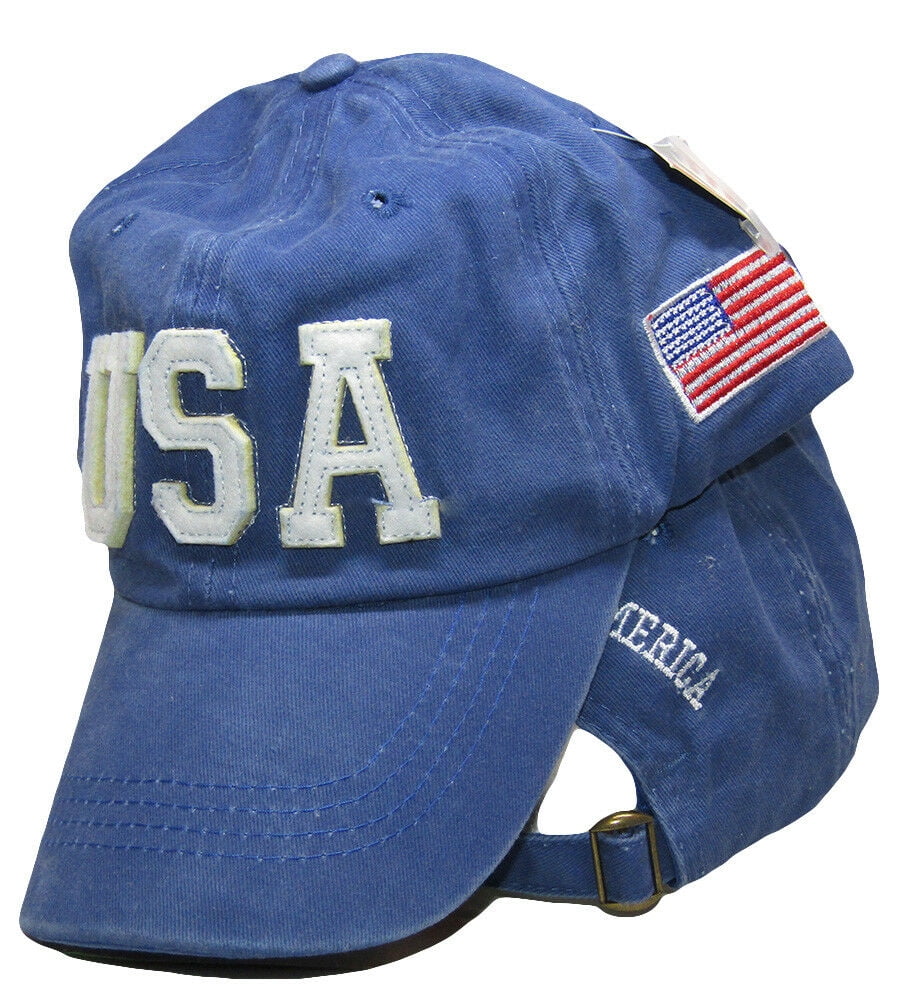 USA United States of America 3D & USA Flag Blue Washed Embroidered Hat ...