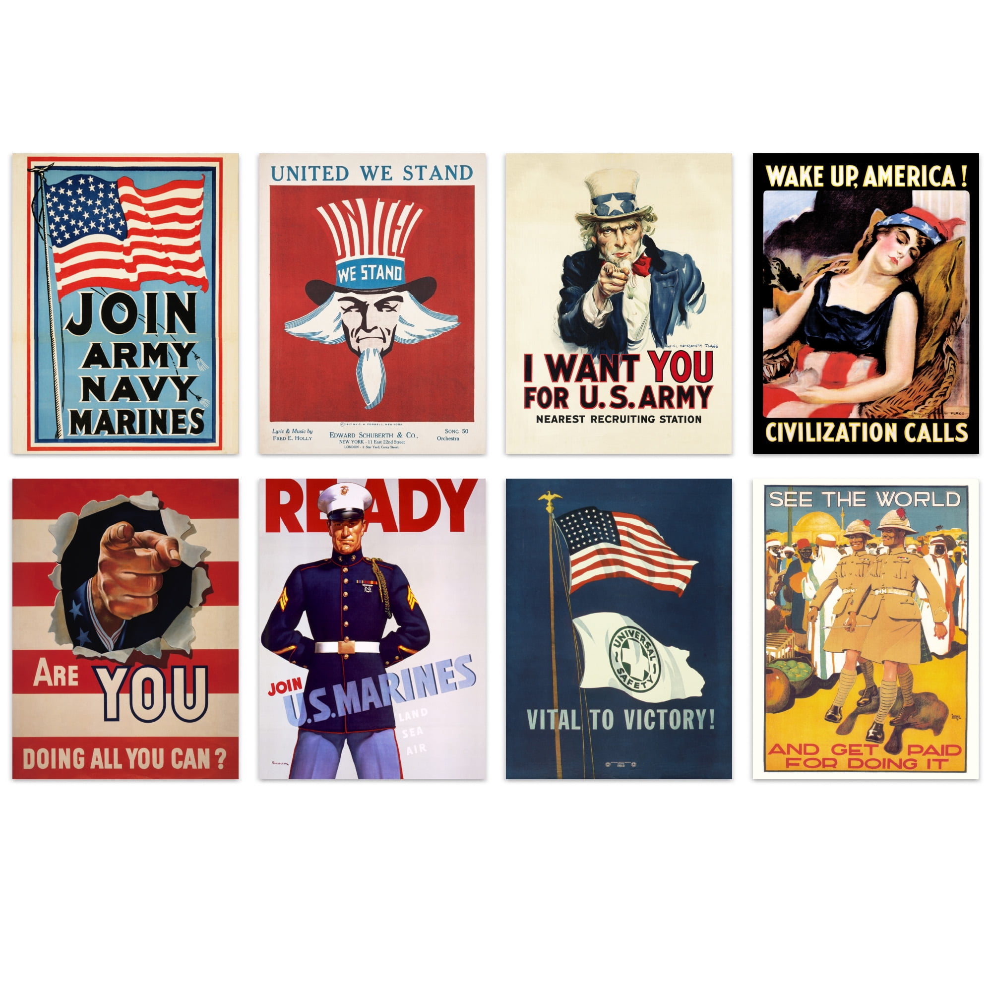 USA Vintage Recruitment Poster Collection Set Of 8 Unframed Wall Art ...