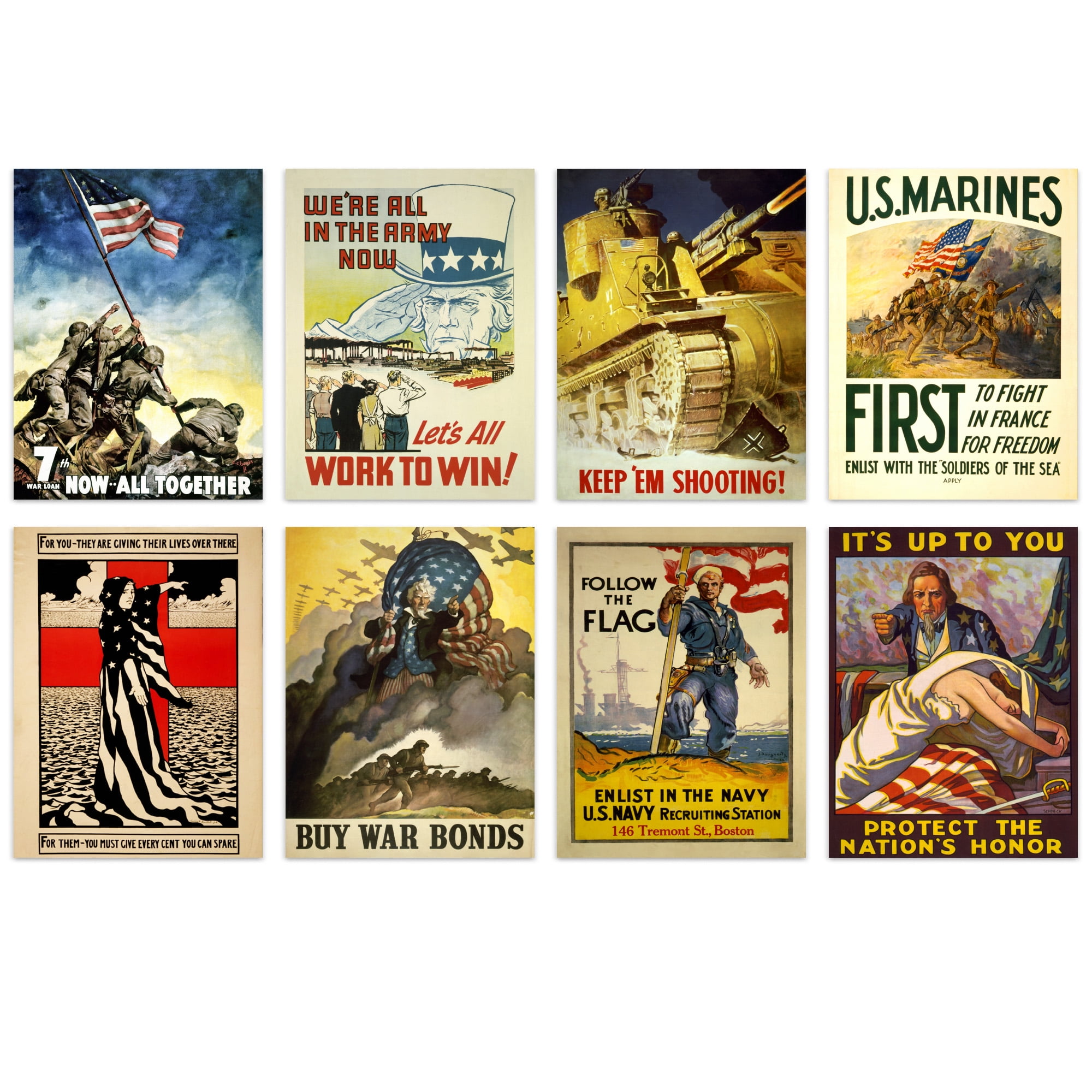 USA Vintage Recruitment War Bonds Posters Collection Set Of 8 Unframed ...